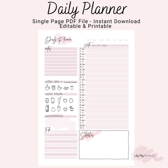 Editable PDF Daily Planner Printable & Editable - Etsy