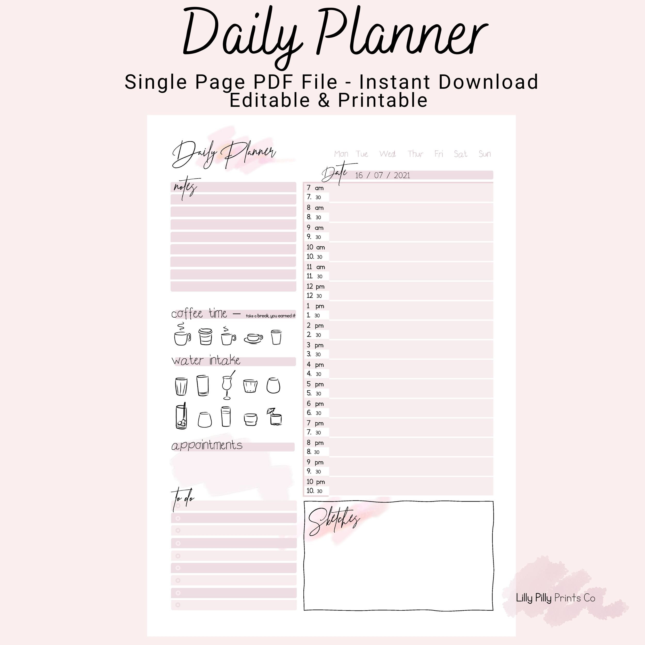 Editable PDF Daily Planner | Printable & Editable | Professional Daily ...