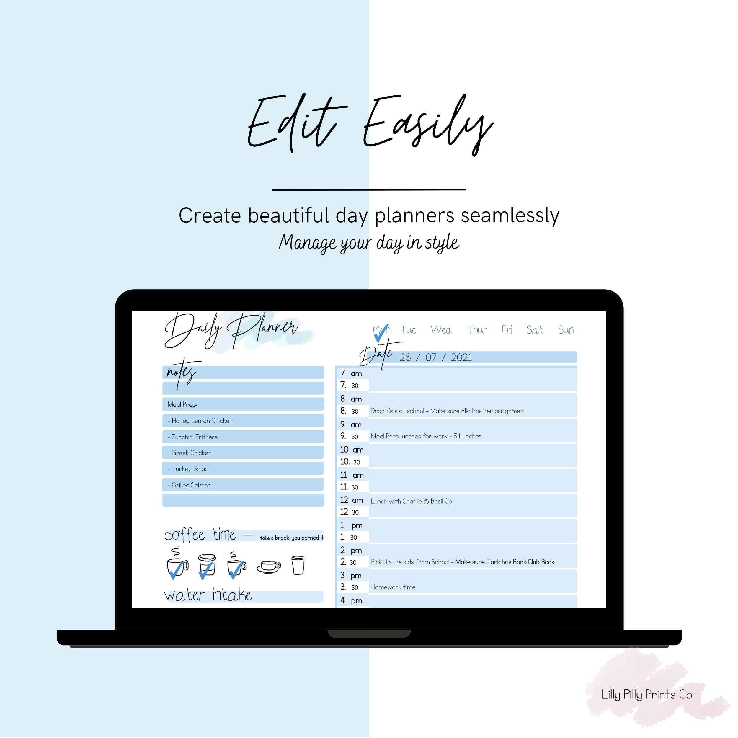 Editable PDF Daily Planner Printable & Editable Professional Daily ...