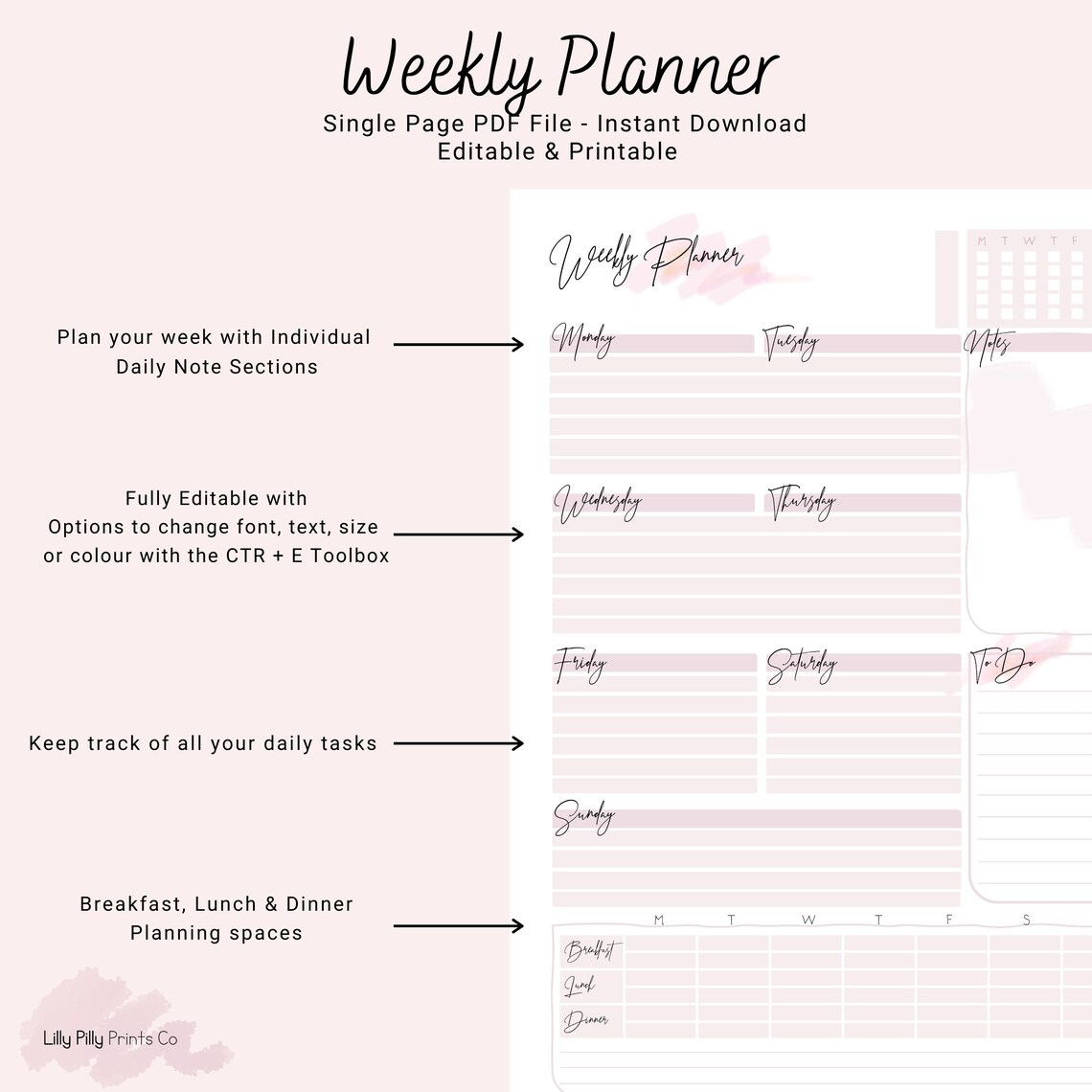 Editable PDF Weekly Planner | Printable & Editable | A4, A5, Letter ...