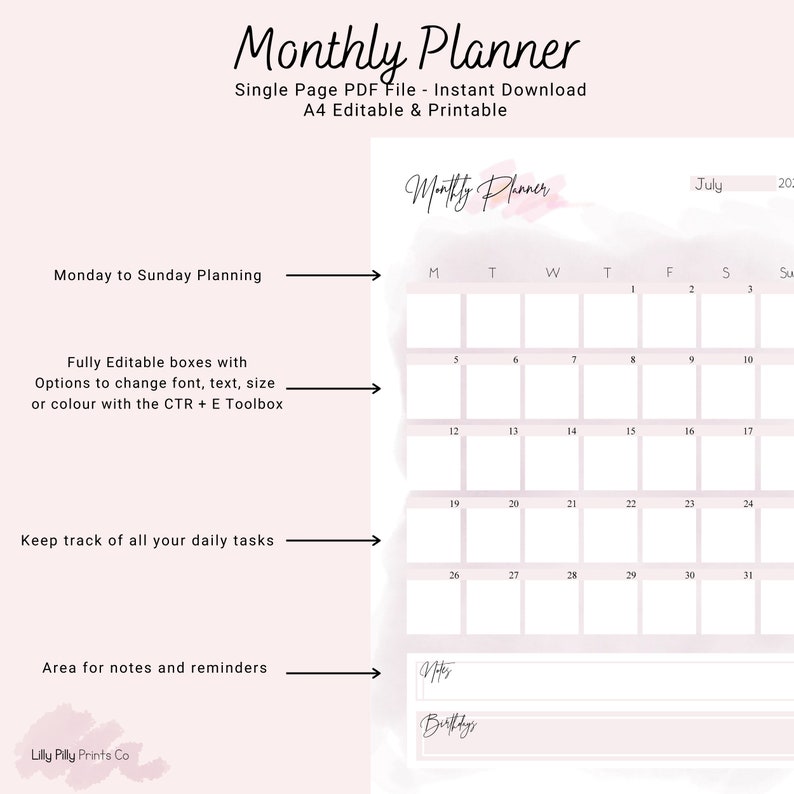 Editable PDF Weekly Planner | Printable & Editable | A4, A5, Letter ...
