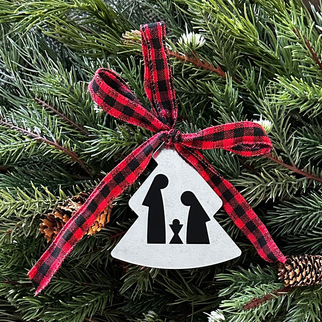 Galvanized Metal Nativity Scene Ornament | Red and Black Buffalo Check ...