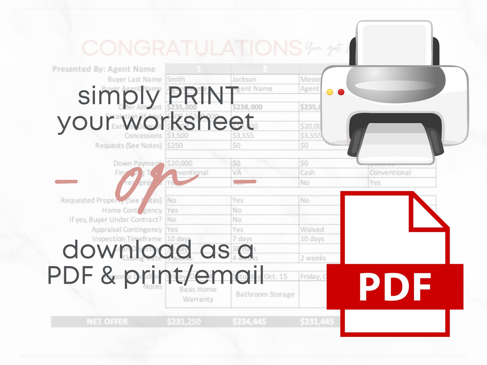 Real Estate Multiple Offer Worksheet Template For Realtors Etsy