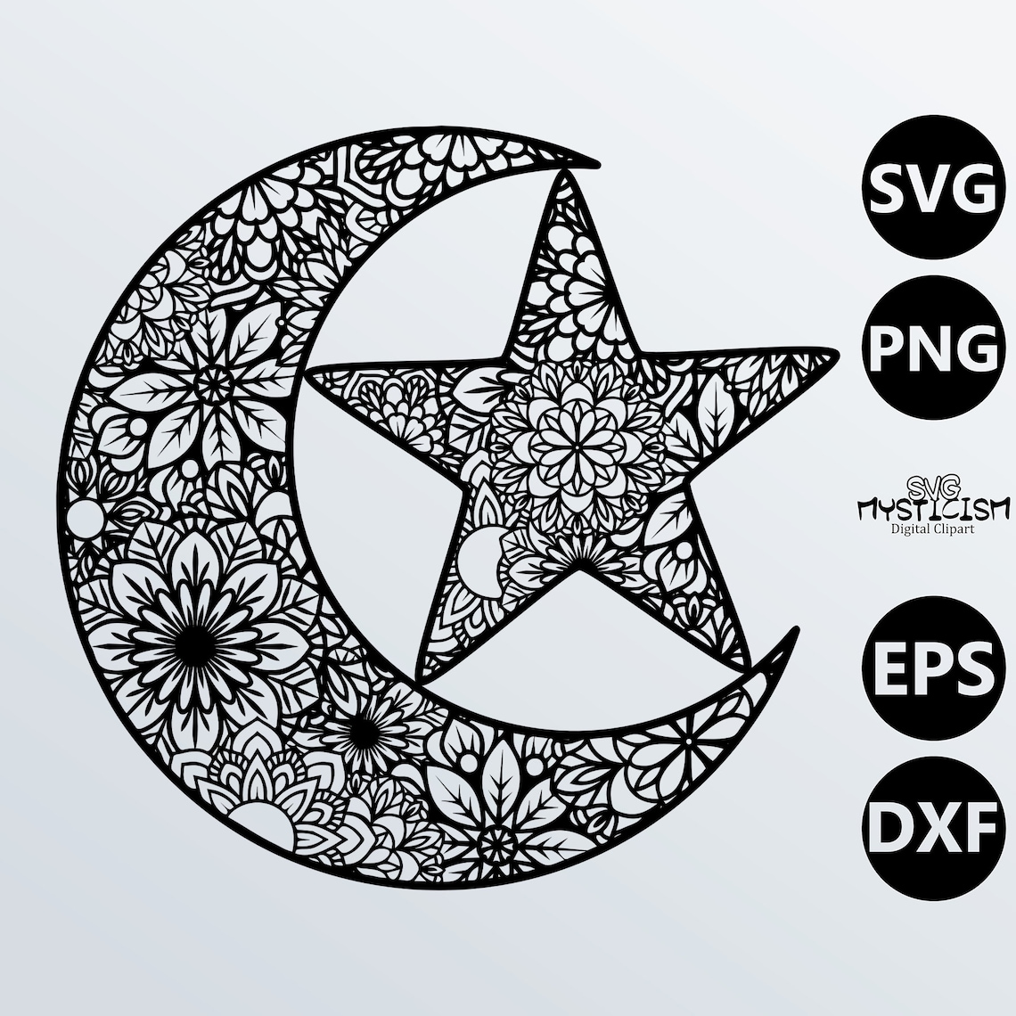 Moon and Star Mandala SVG Vector Digital Art File - Etsy