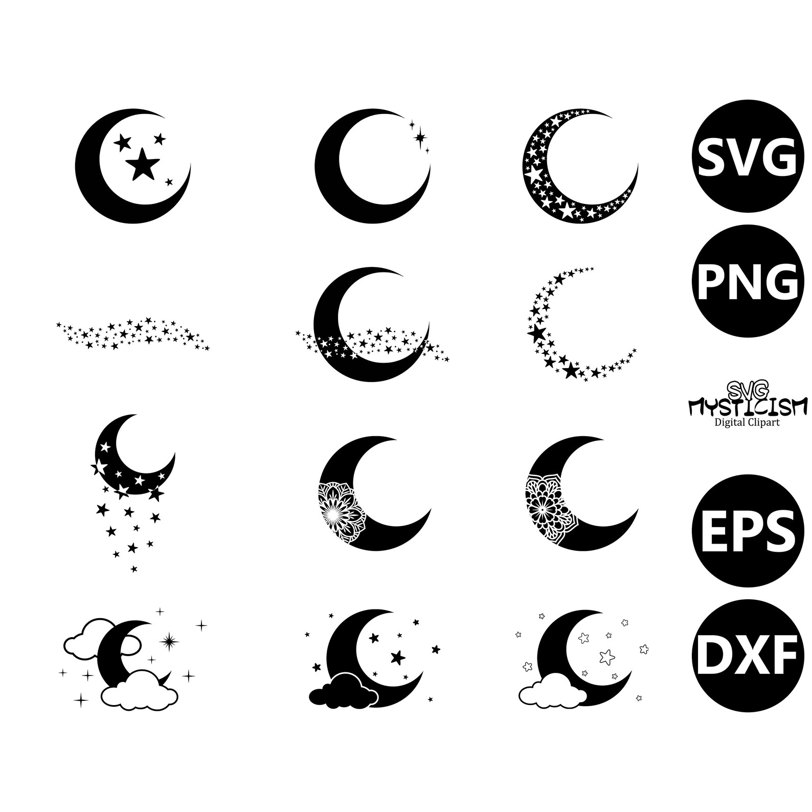 12 Moon and Star Designs Bundle Moon SVG Vector Digital Files - Etsy
