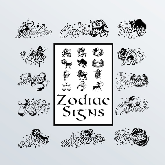 Zodiac Signs Designs Symbols SVG Vector Digital Files | Etsy