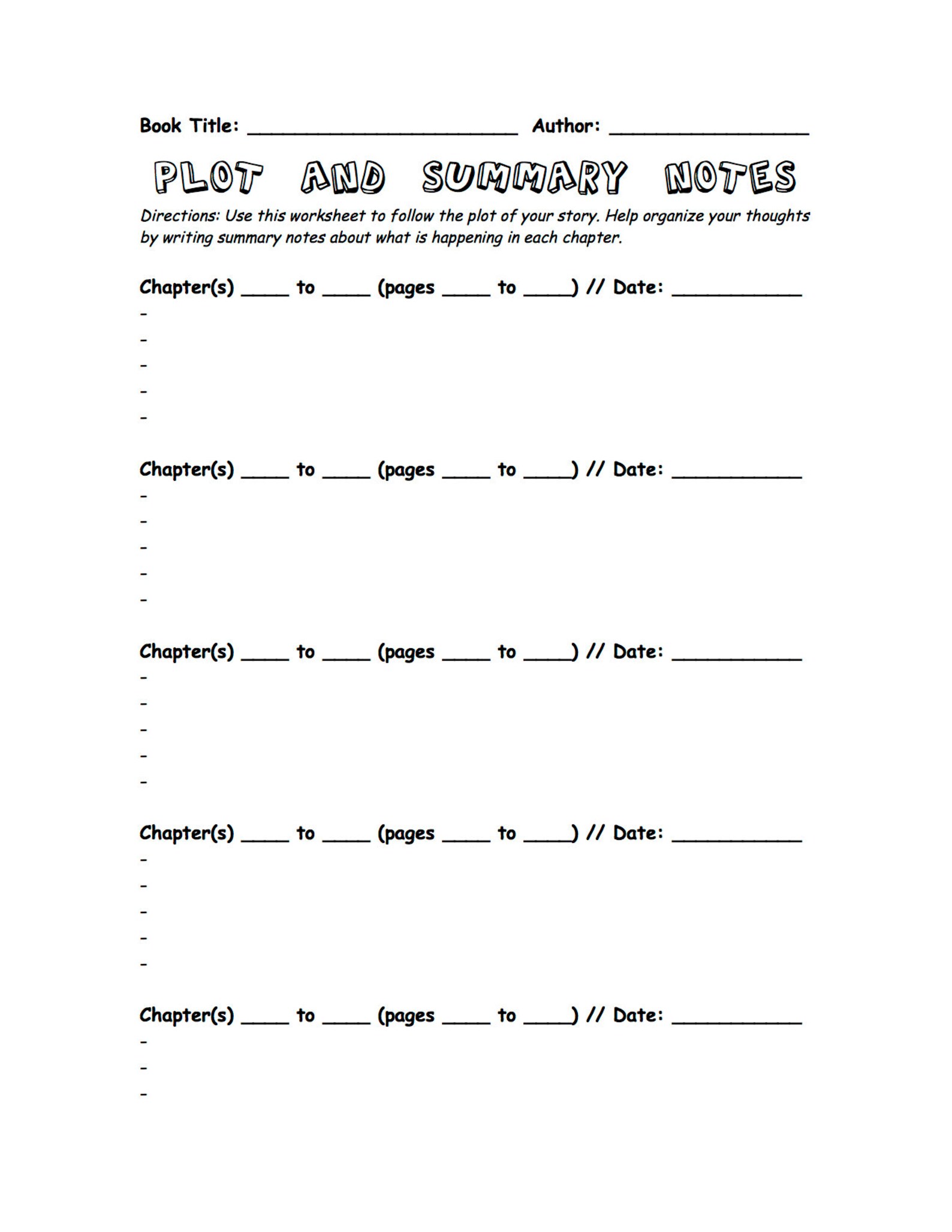 Worksheet for Any Novel - Etsy