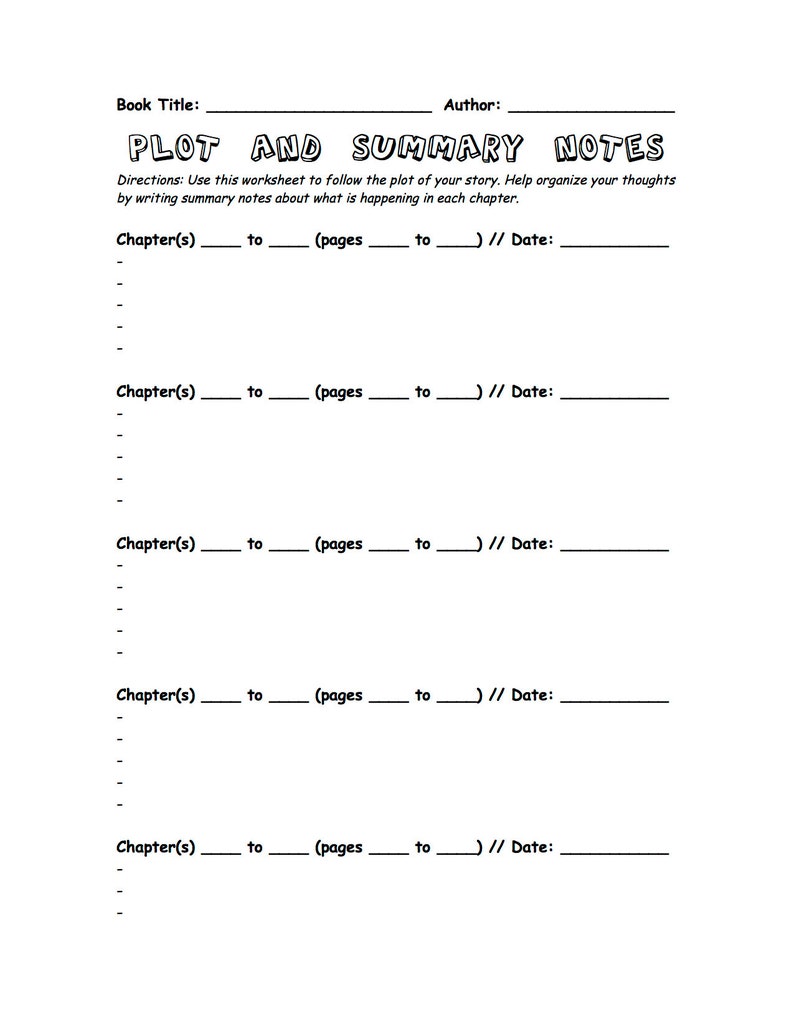 Worksheet for Any Novel - Etsy