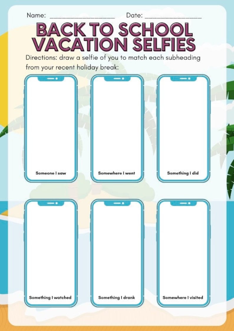 Back to School Vacation Selfie Worksheet - Etsy