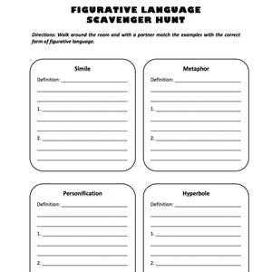 Figurative Language Scavenger Hunt Game & Worksheets - Etsy