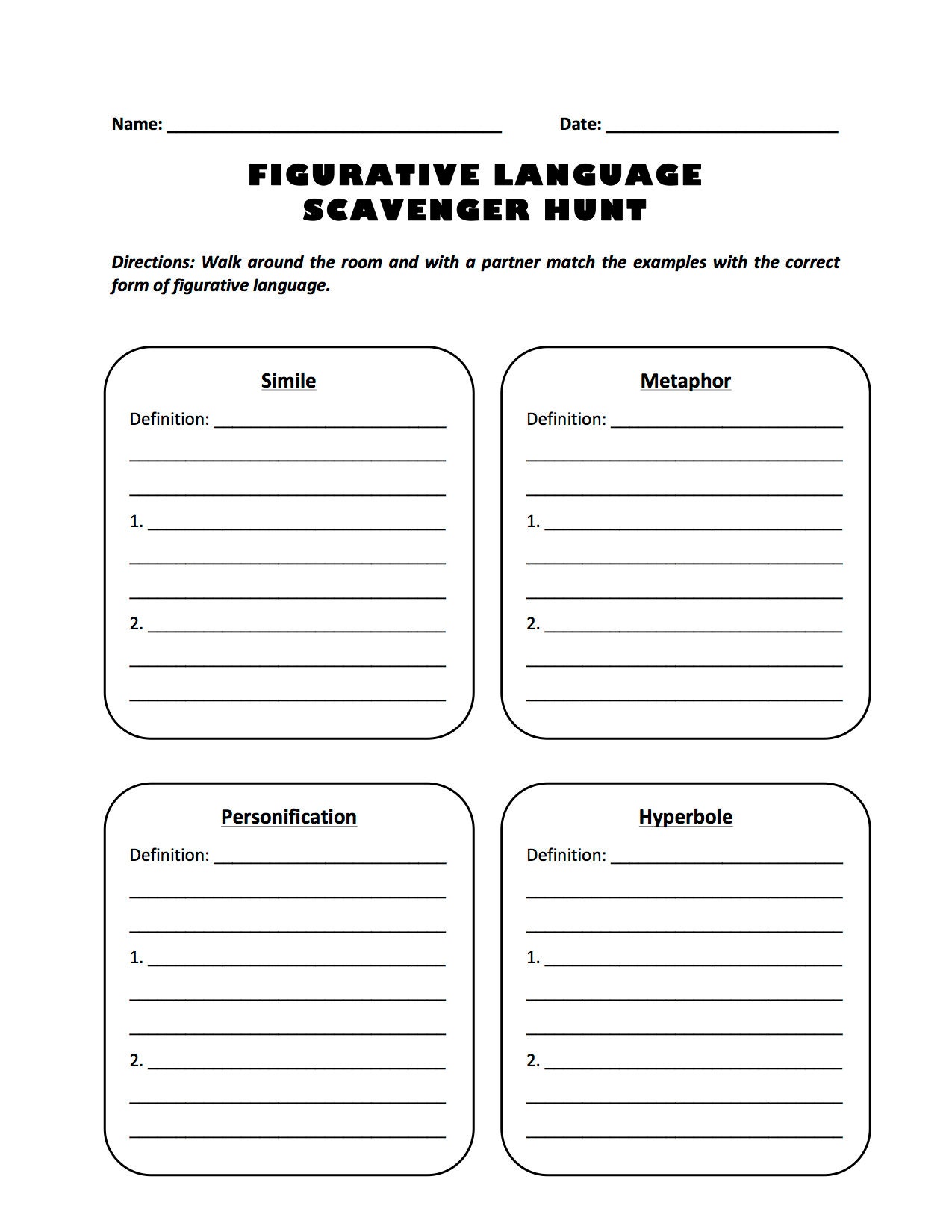 Figurative Language Scavenger Hunt Game & Worksheets - Etsy