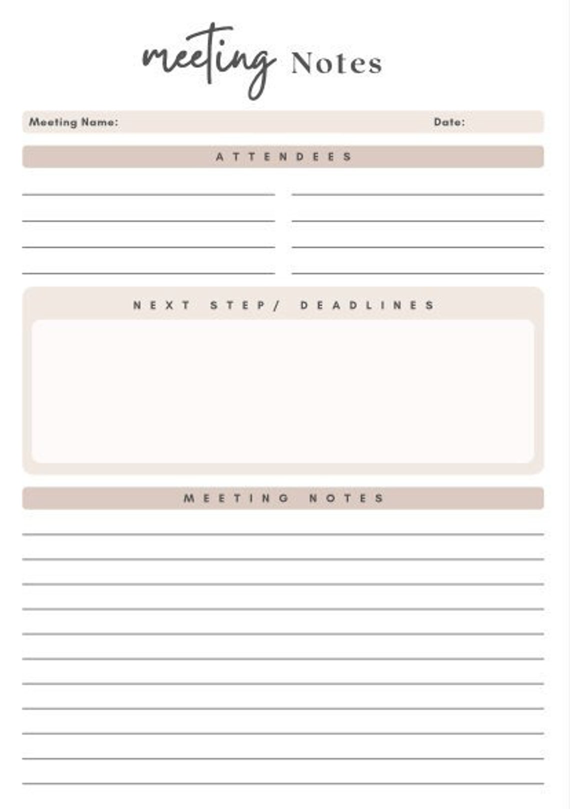 Meeting Notes Printable Worksheet - Etsy
