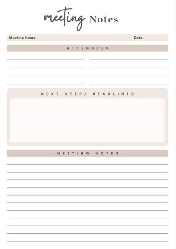Meeting Notes Printable Worksheet | Etsy