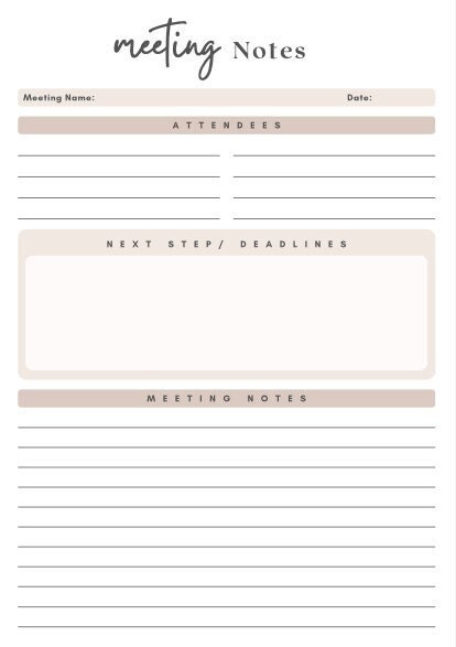 Meeting Notes Printable Worksheet - Etsy