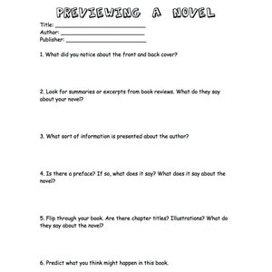 Worksheet for Any Novel - Etsy