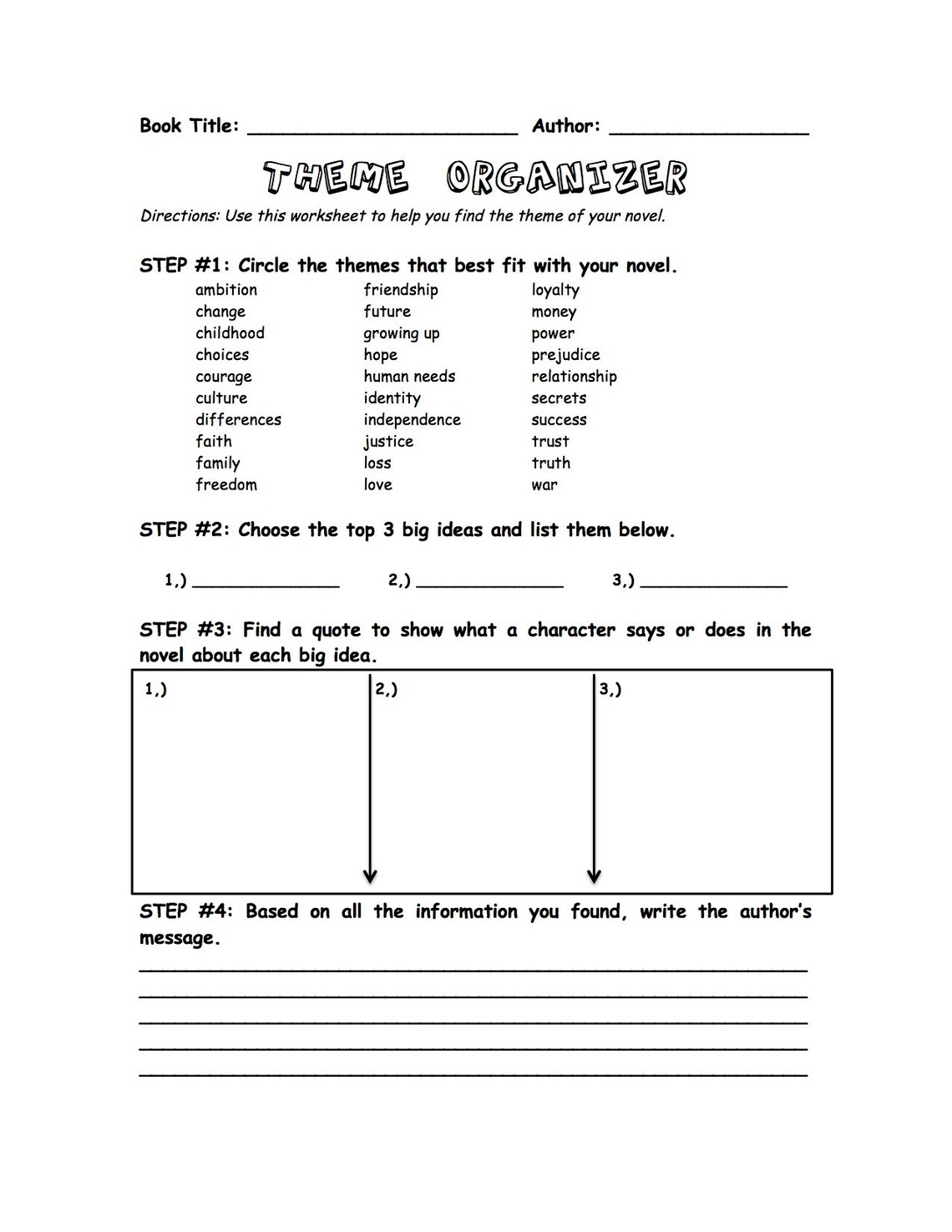 Worksheet for Any Novel - Etsy
