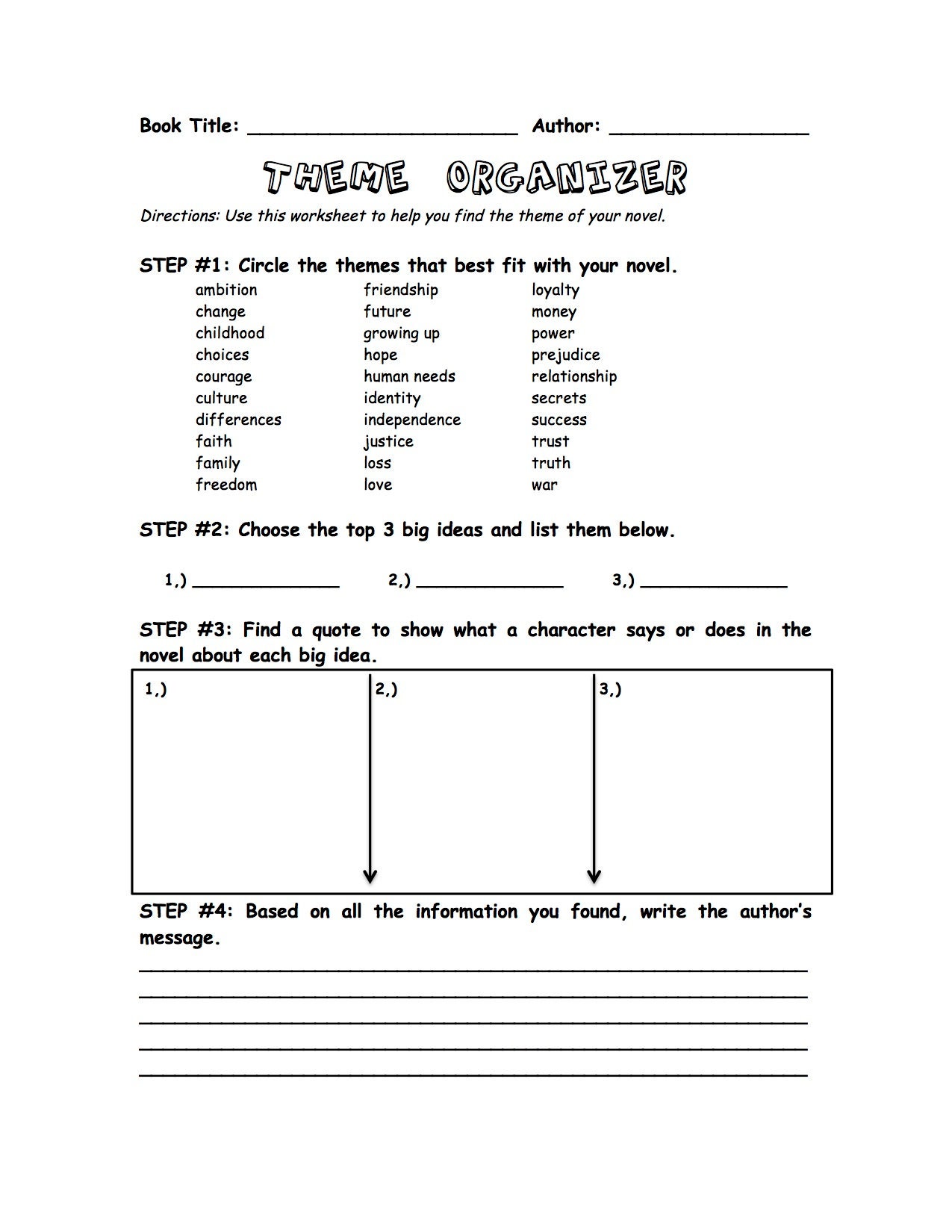 Worksheet for Any Novel - Etsy
