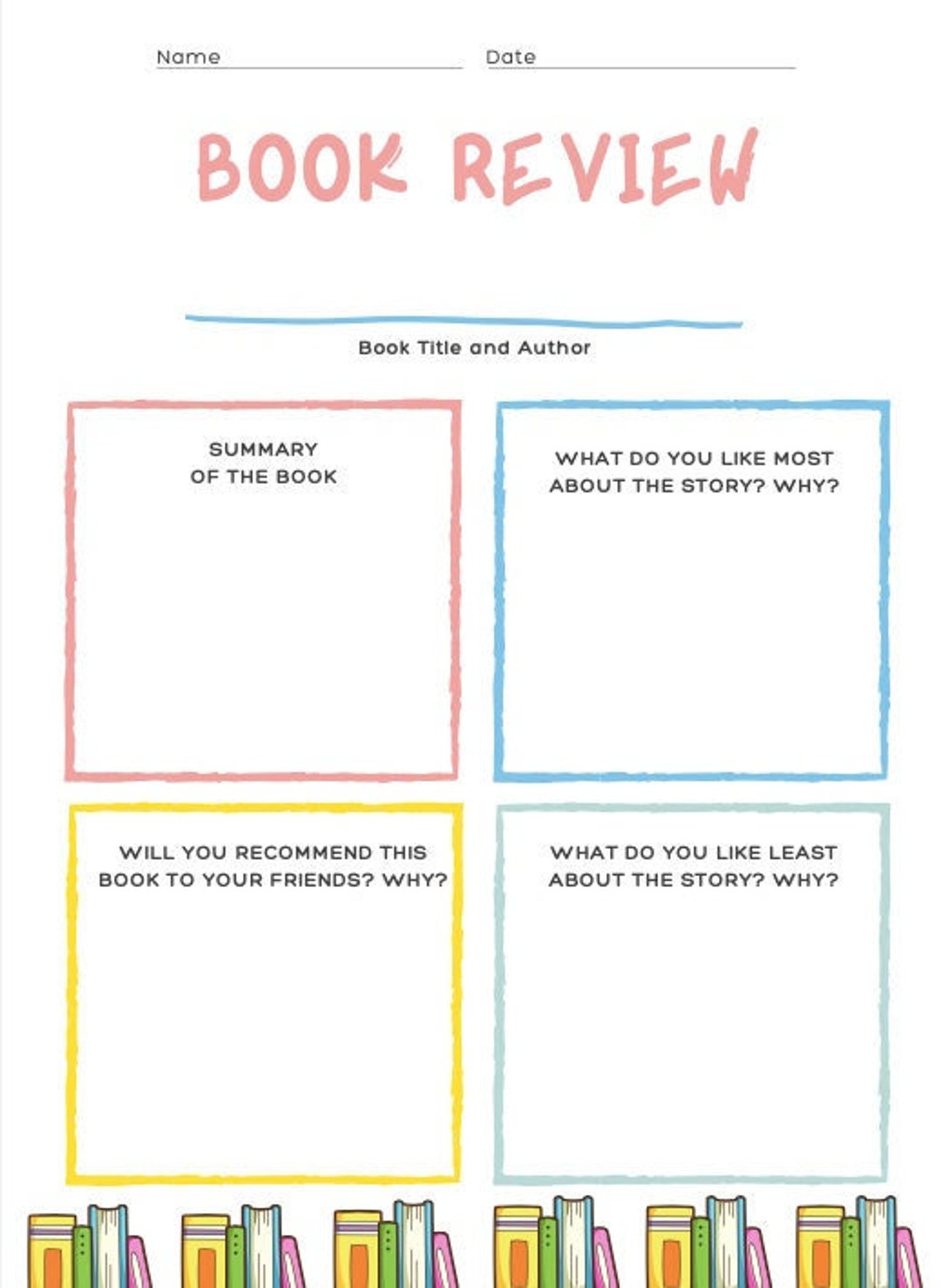 Book Review Worksheet - Etsy