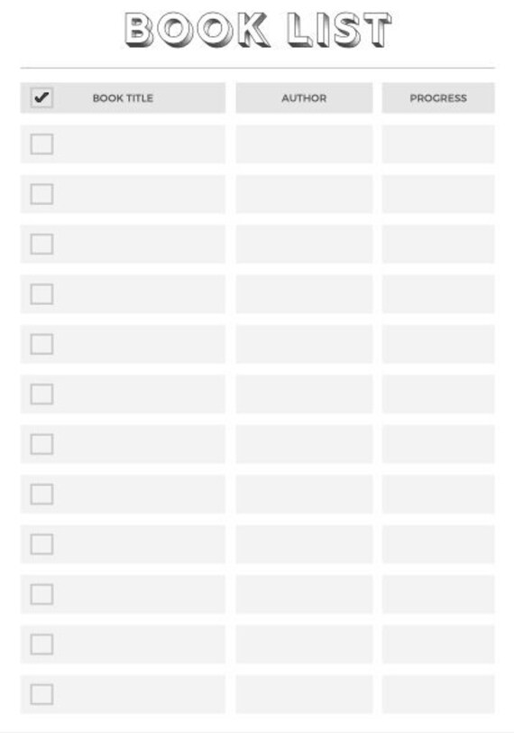 Book List Printable Worksheet | Etsy
