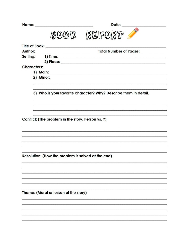 Book Report Worksheet - Etsy