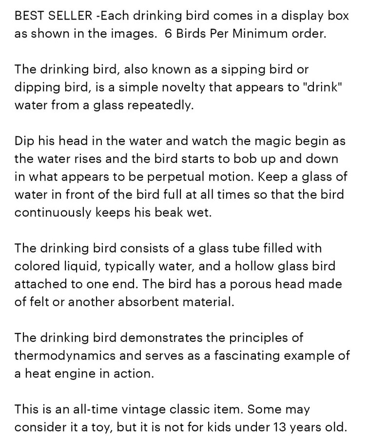 Amazing Drinking Bird Perpetual Motion - Etsy