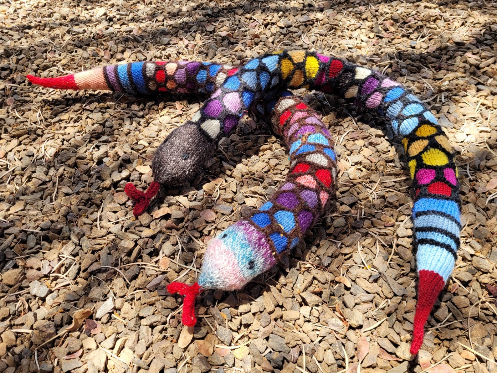 Hand-knitted Rainbow Snake Stuffed Animal Gray Head - Etsy