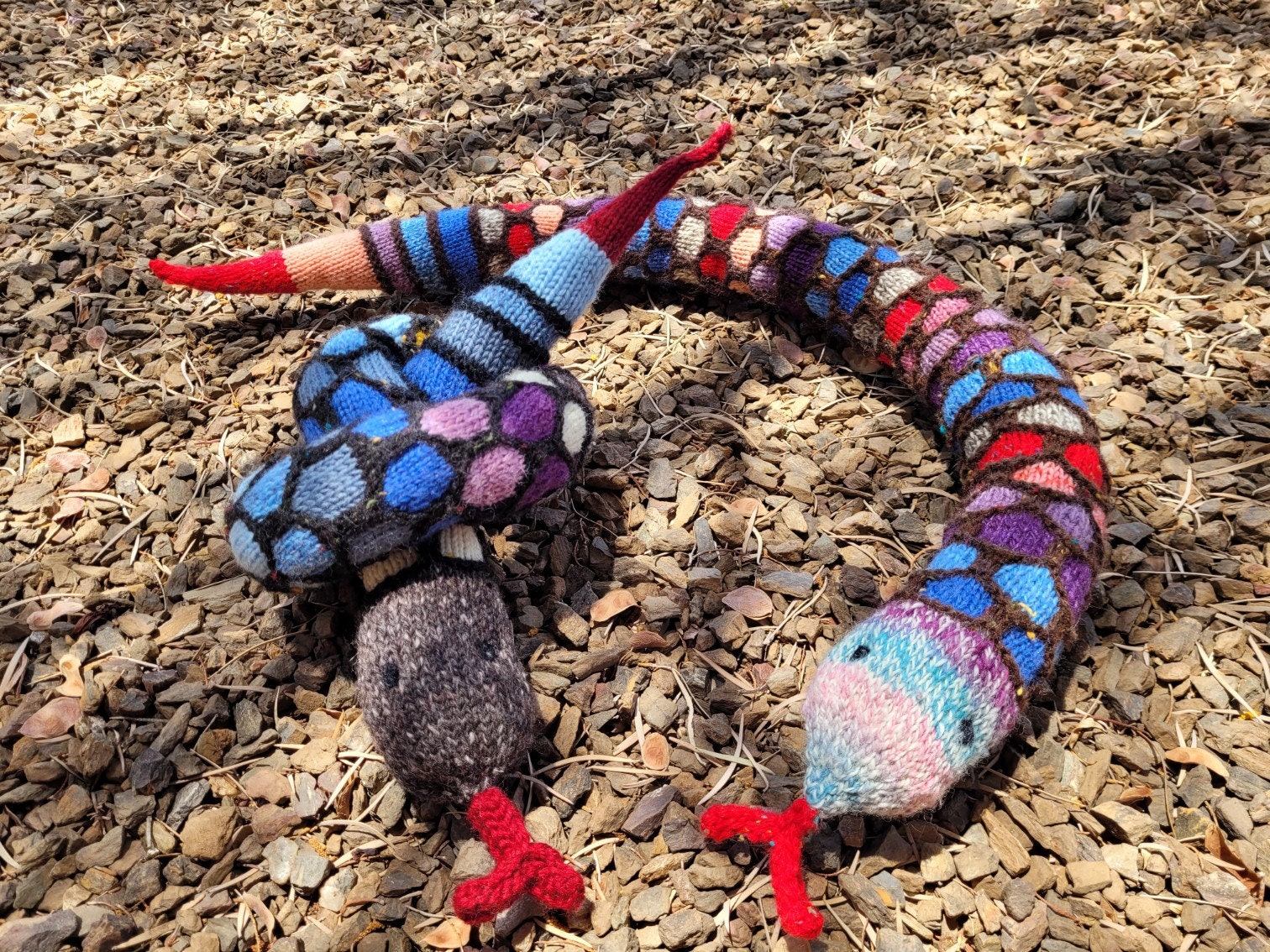 Hand-knitted Rainbow Snake Stuffed Animal Gray Head - Etsy