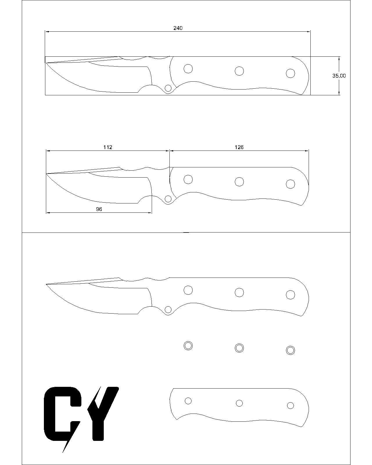 Bushcraft Knife Template CY001 Ready for Cutout, Laser Plasma Cutting ...