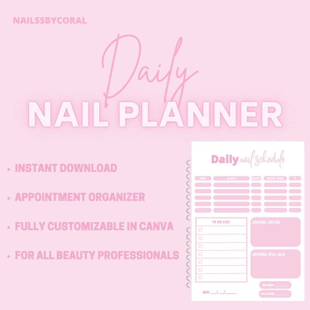 Daily Nail Planner Schedule TEMPLATE - Client Appointment Organizer ...