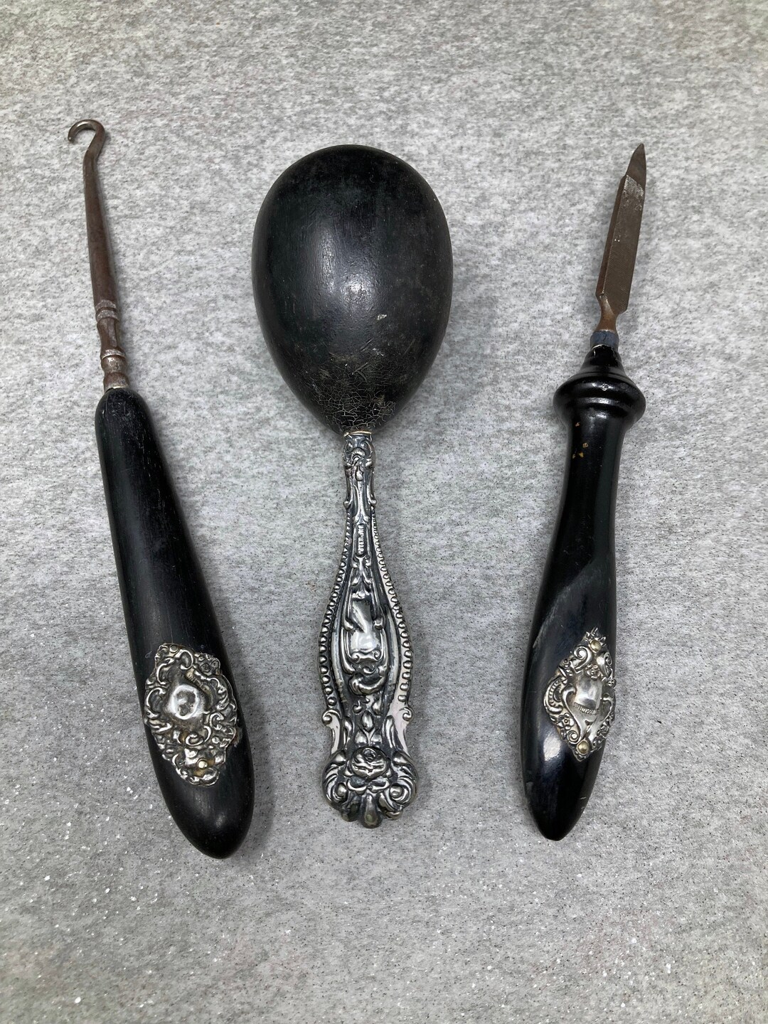 Sterling Silver Three Piece Darning Set, Sock Darner, Egg Darner ...