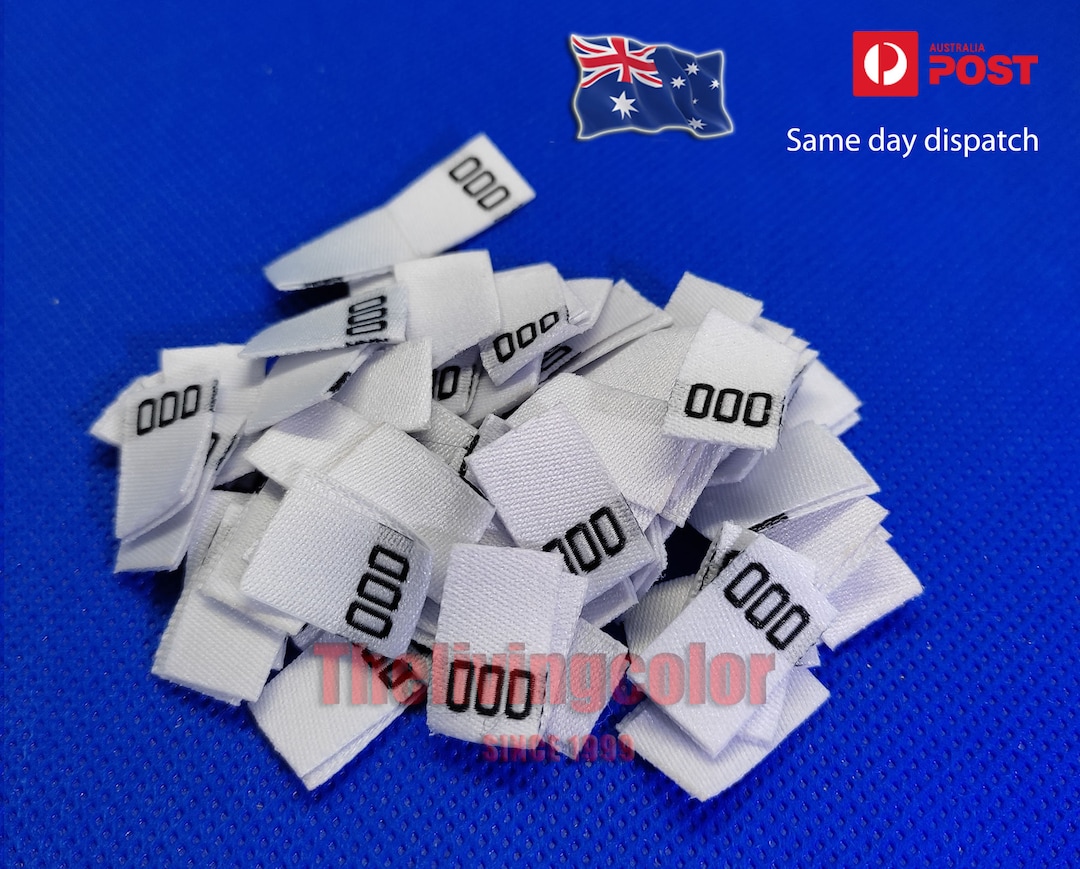 WHITE Size Labels PIPS Damask Woven 000,0,1,2,3,4,5 - Pack of 50pcs ...