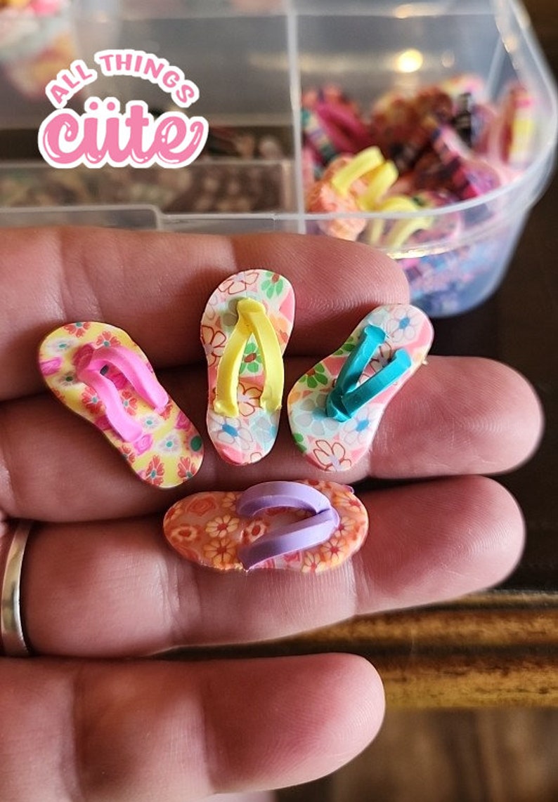 8x Miniature Flip Flops Cabochon for Crafting Mini Sandals Charms ...