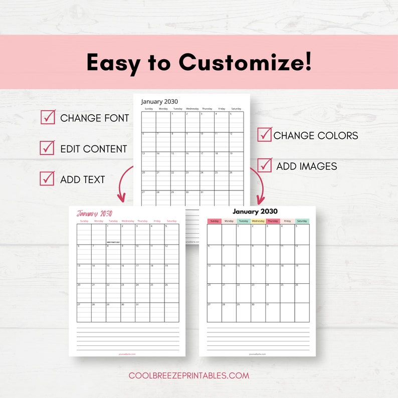2024 to 2030 Canva Calendar Template Pack, Canva Planner Editable ...