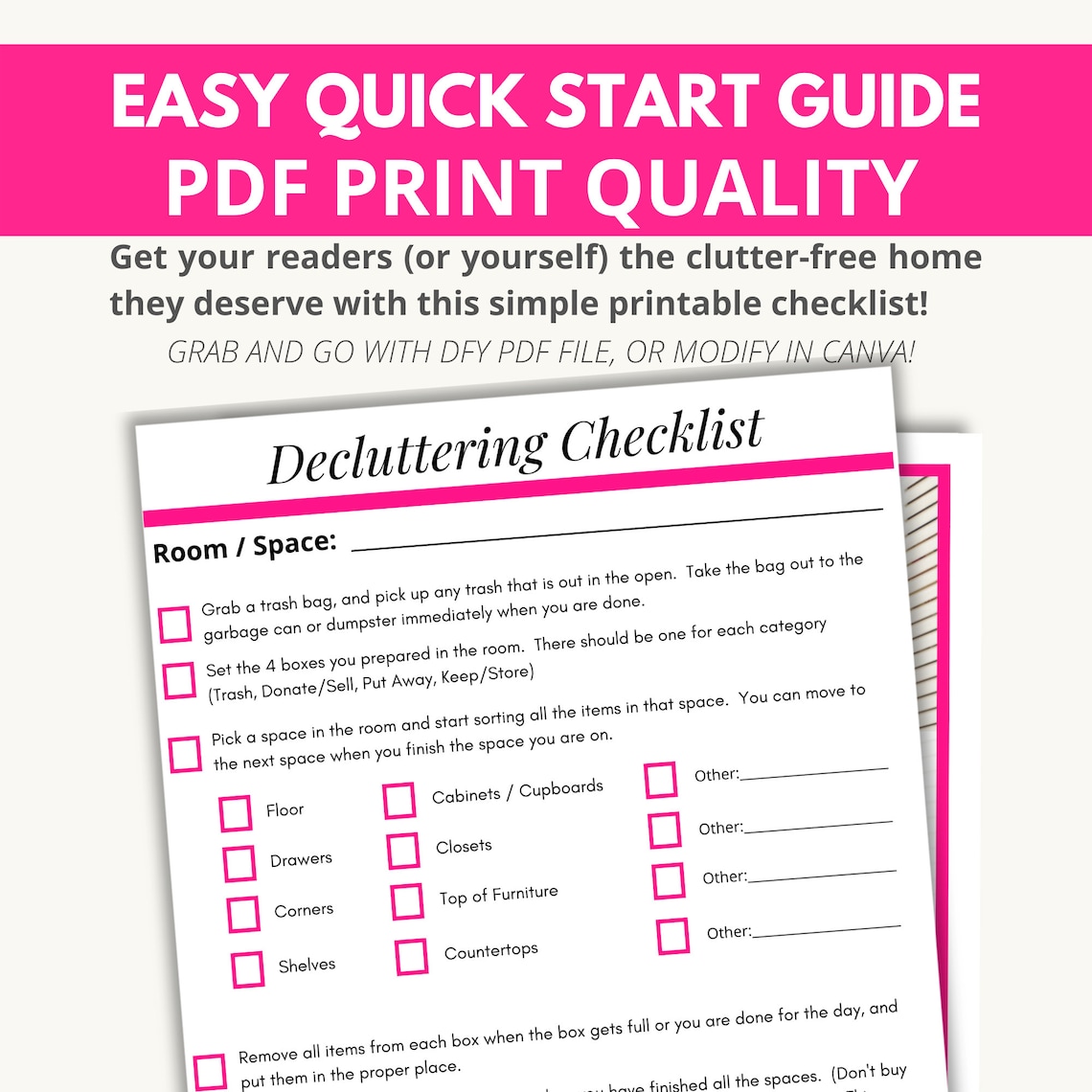Printable Decluttering Checklist PDF, PLR Decluttering Guide, Editable ...