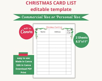 Printable Christmas Card Tracker Christmas Cards to (Instant Download ...