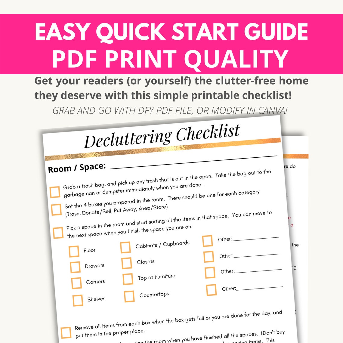 Printable Decluttering Checklist PDF, PLR Decluttering Guide, Editable ...