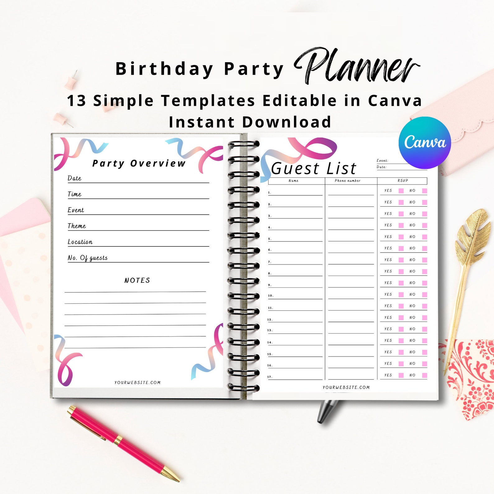 Canva Planner 13 Templates for Party Planner, Canva Planner Editable ...