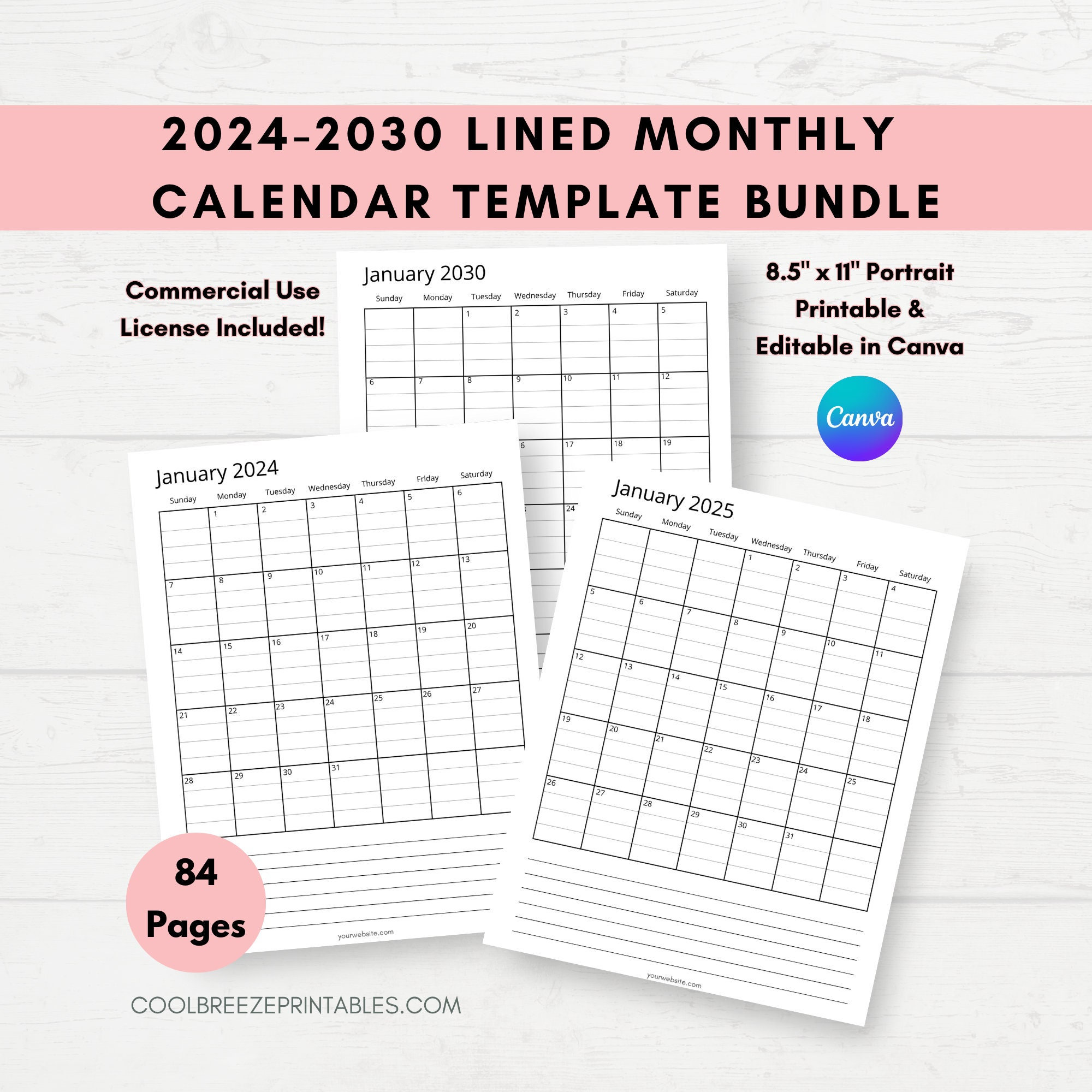 2024 to 2030 Canva Calendar Template Pack, Canva Planner Editable ...