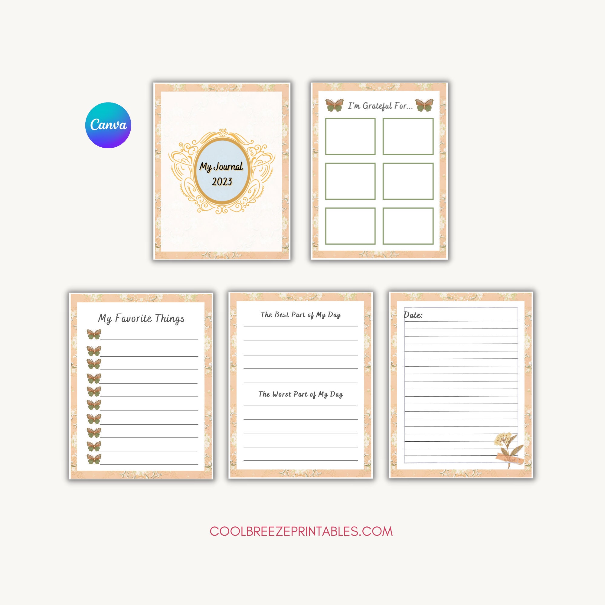Printable Journal Pages, Journal Template Canva, Editable Journaling ...