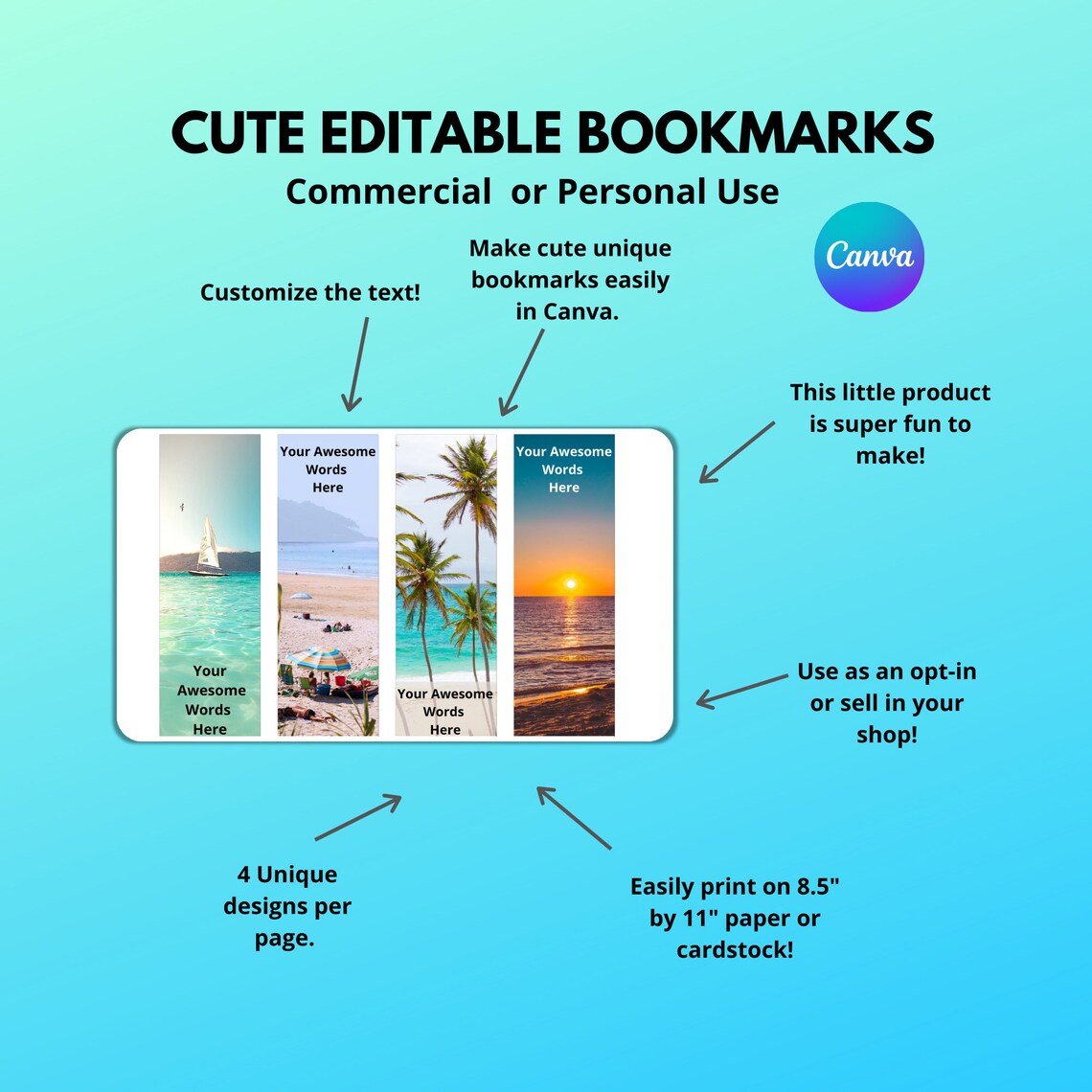 Printable Bookmark Template, PLR Bookmark Templates, Editable Bookmark ...