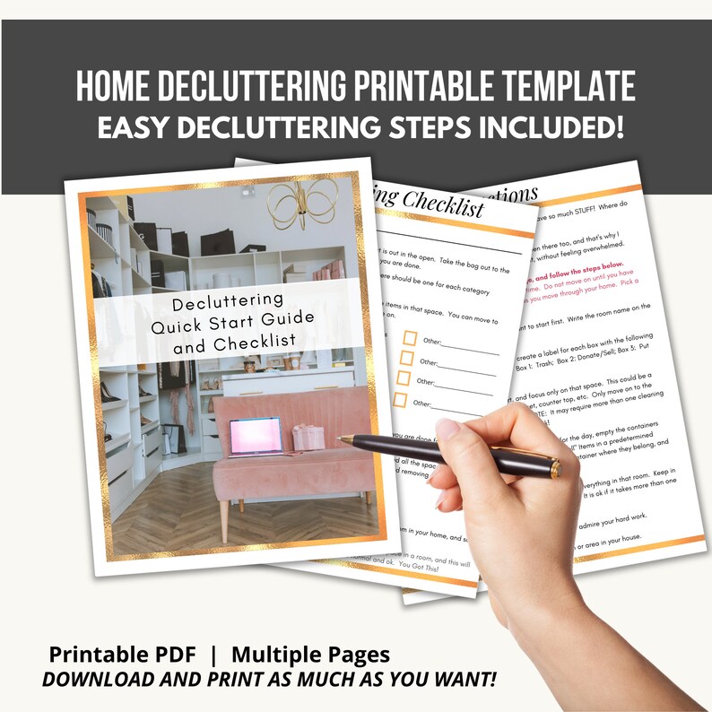 Printable Decluttering Checklist PDF, PLR Decluttering Guide, Editable ...