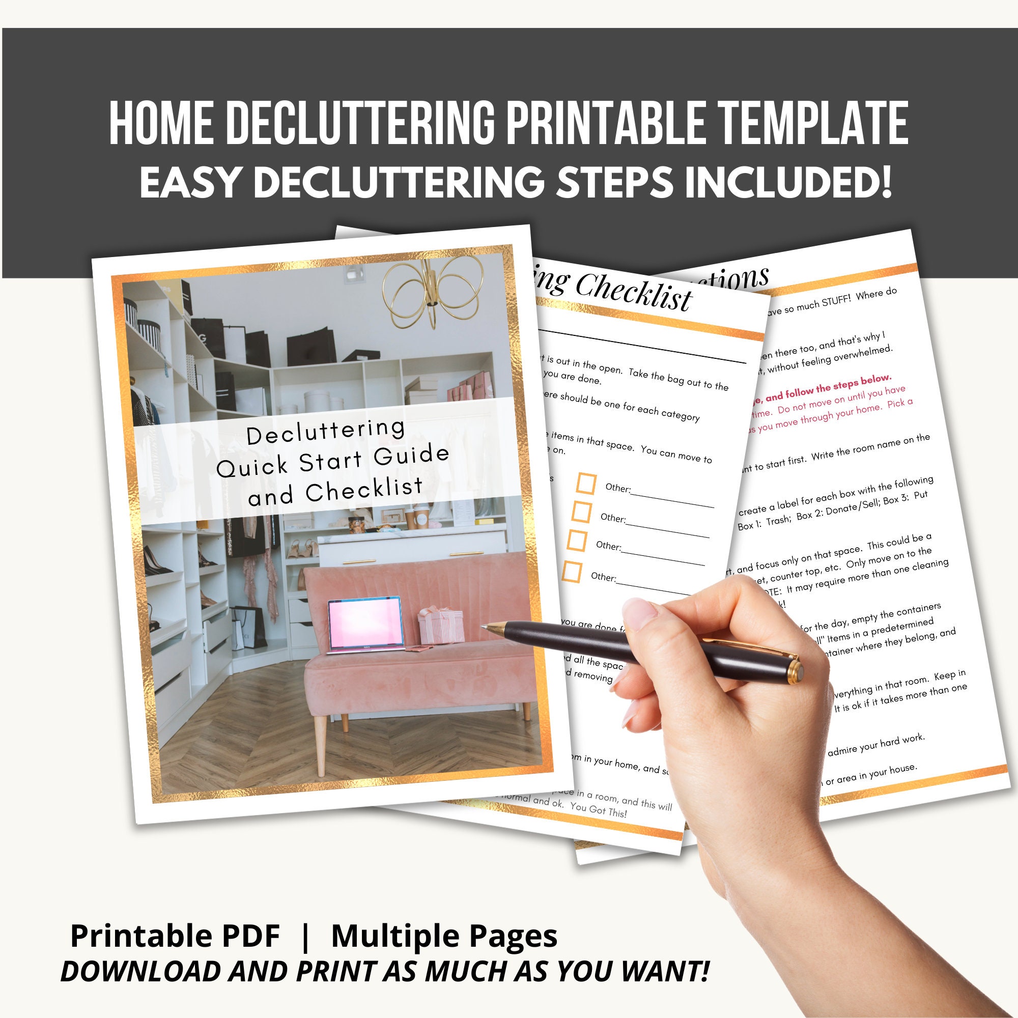 Printable Decluttering Checklist PDF, PLR Decluttering Guide, Editable ...