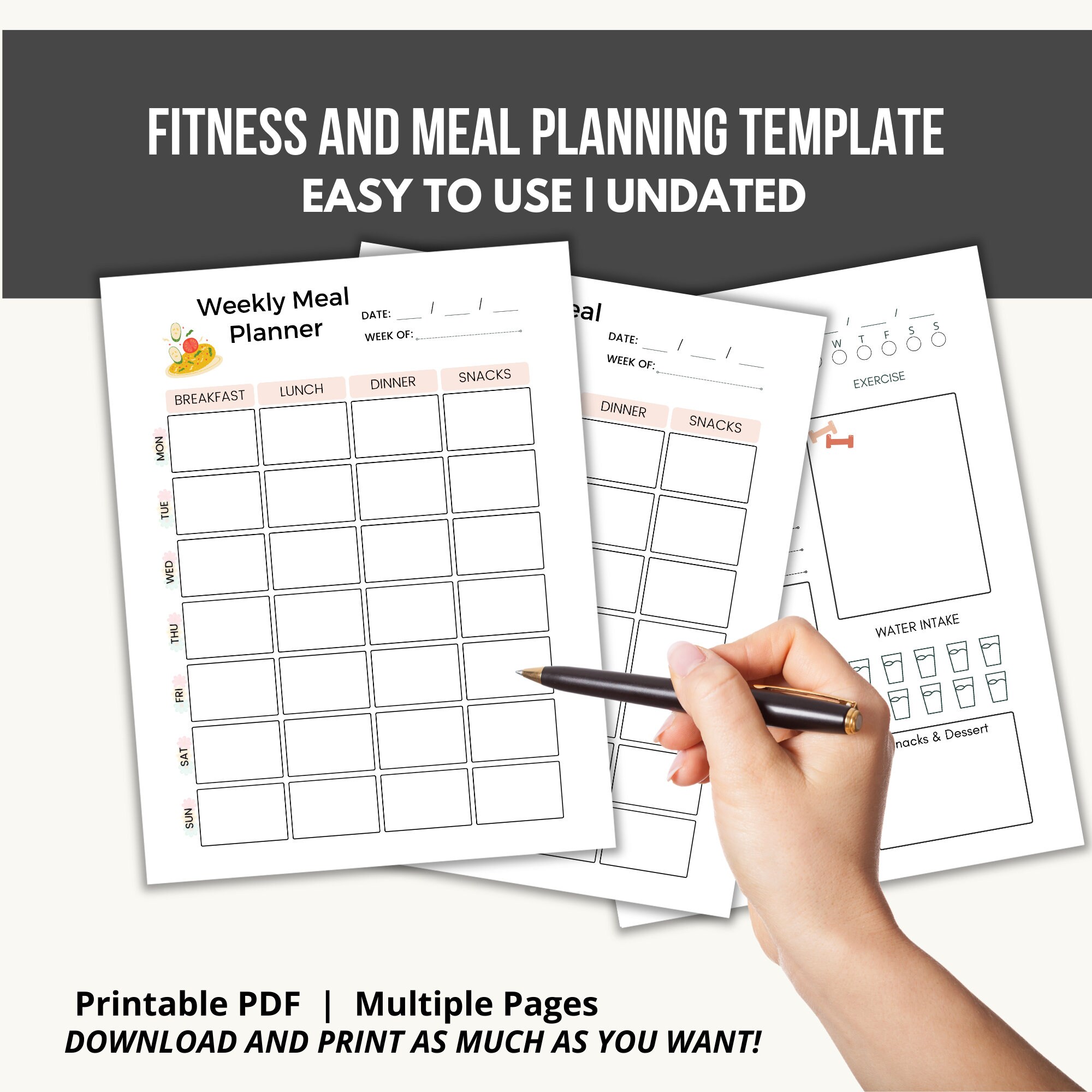 Printable Fitness and Meal Planner, Blank Fitness Tracker Printable ...
