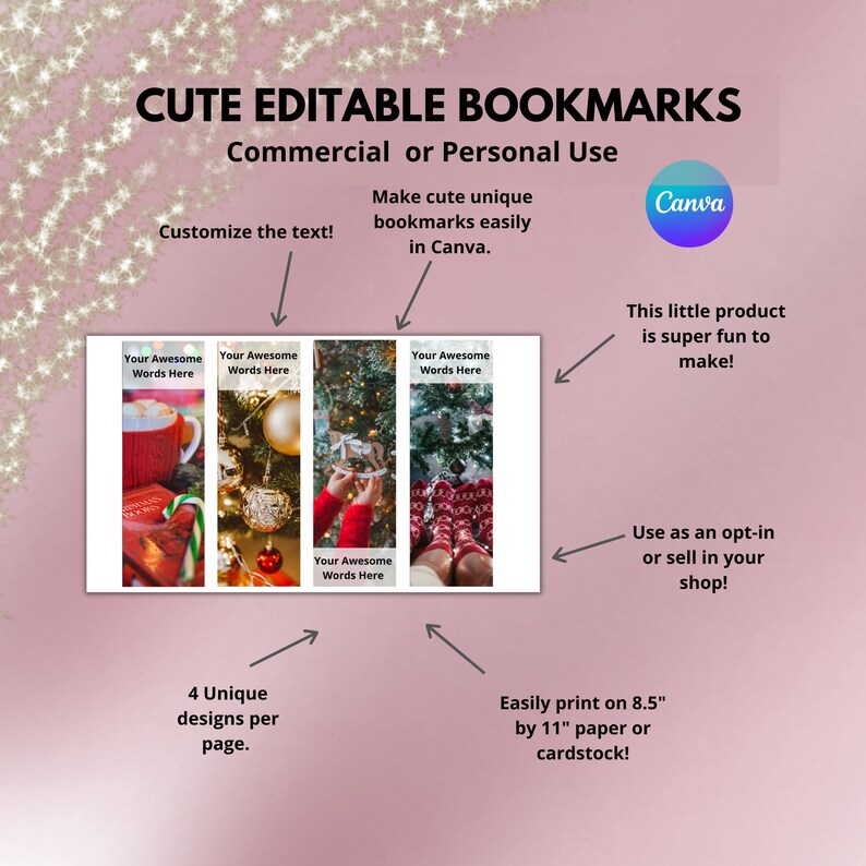 Printable Christmas Bookmark Template, PLR Bookmark Templates, Editable ...