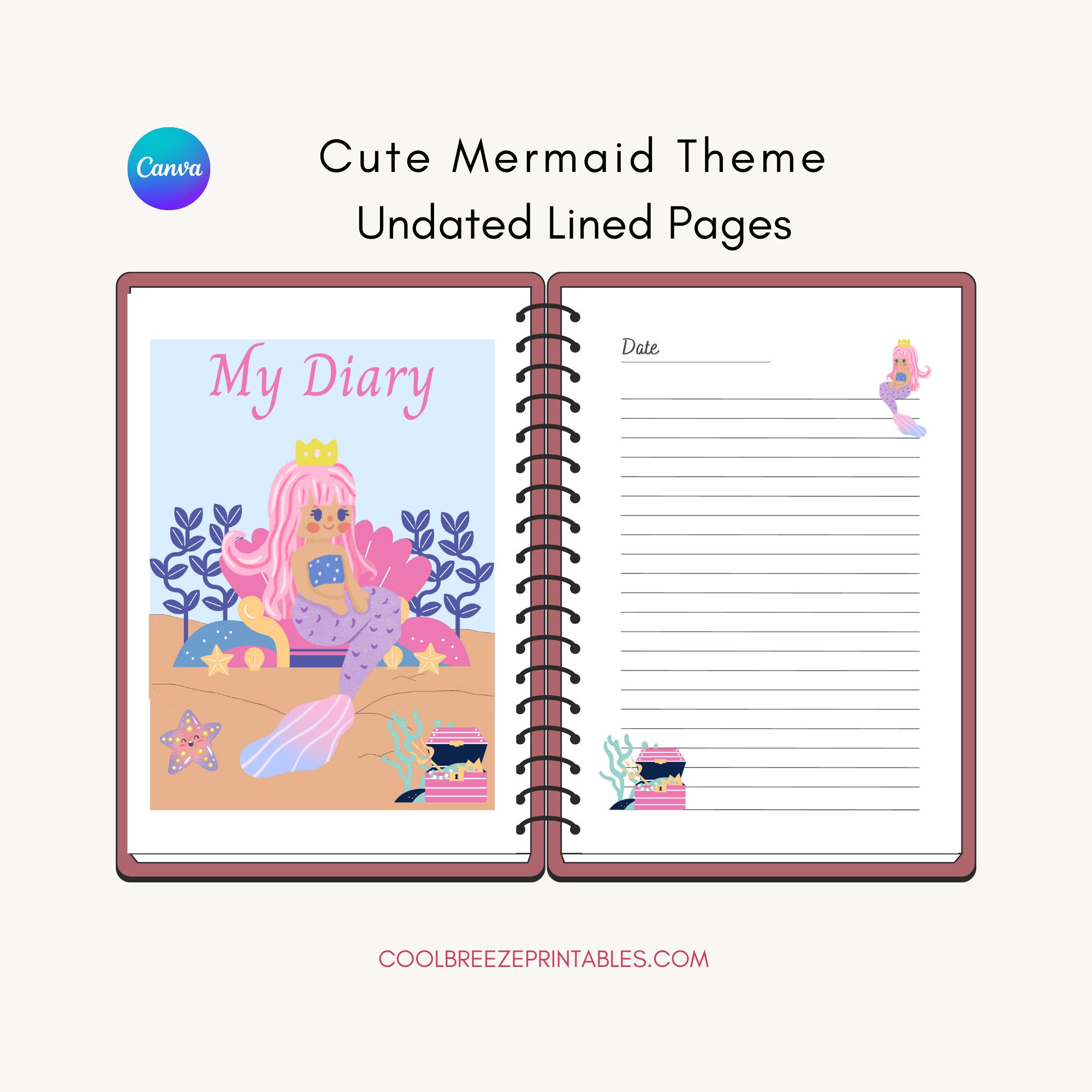 Printable Journal Pages Editable Mermaid Diary Template - Etsy