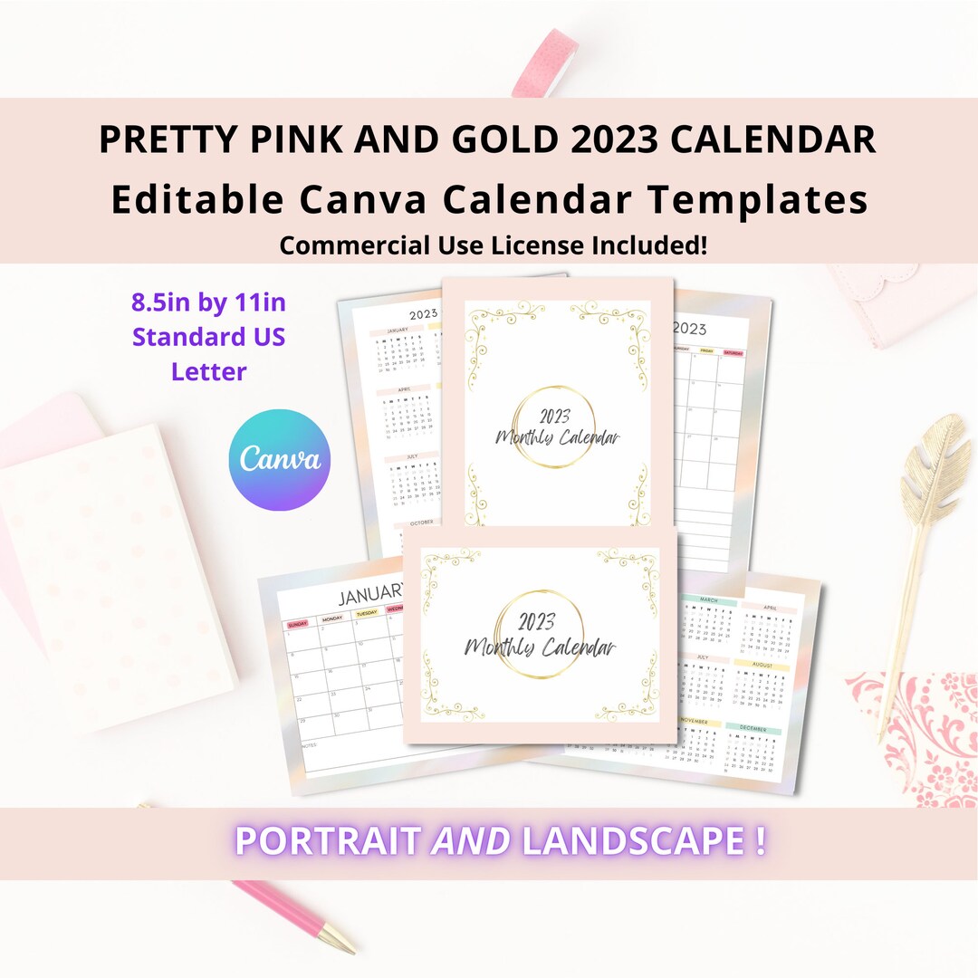 Canva Printable 2023 Calendar Template, Canva Calendar Editable Bundle ...