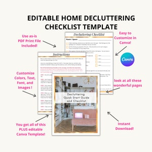 Printable Decluttering Checklist PDF, PLR Decluttering Guide, Editable ...