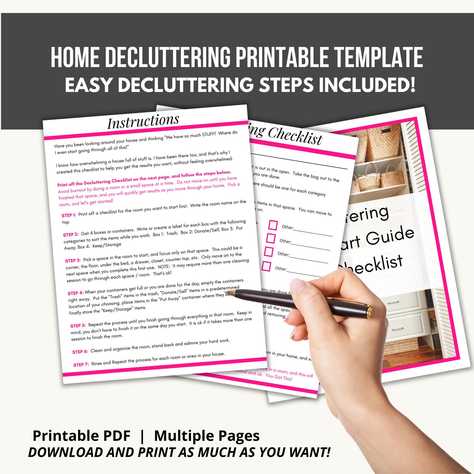 Printable Decluttering Checklist PDF, PLR Decluttering Guide, Editable ...