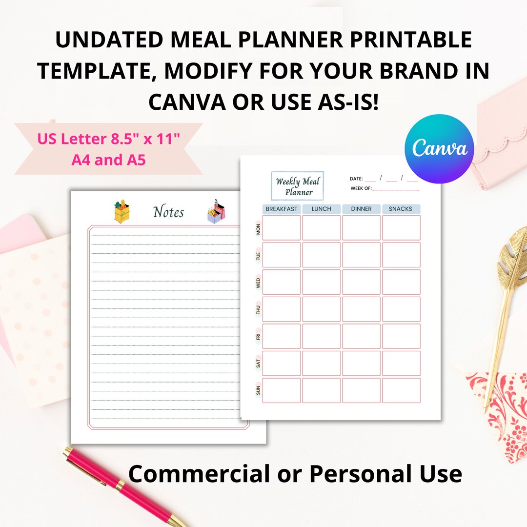 Printable Meal Planner, Blank Meal Planner Printable, Undated Meal ...