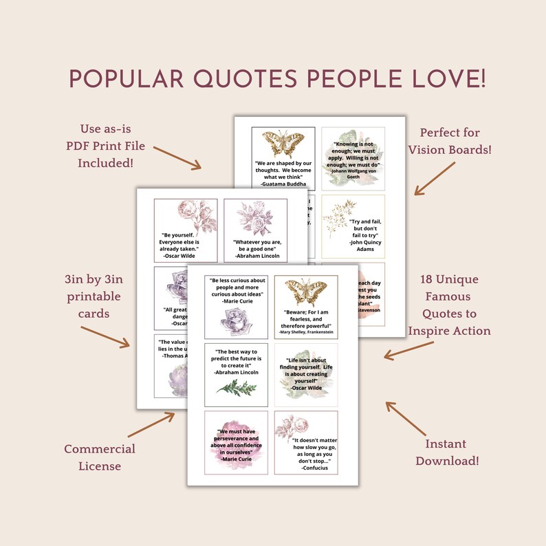 Printable Vision Board Quote Cards PDF, Commercial License Quote Cards ...